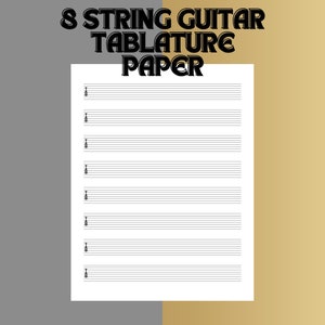 Blank 8 String Guitar Tab Paper, Music Sheets, Tablature, Electric ...