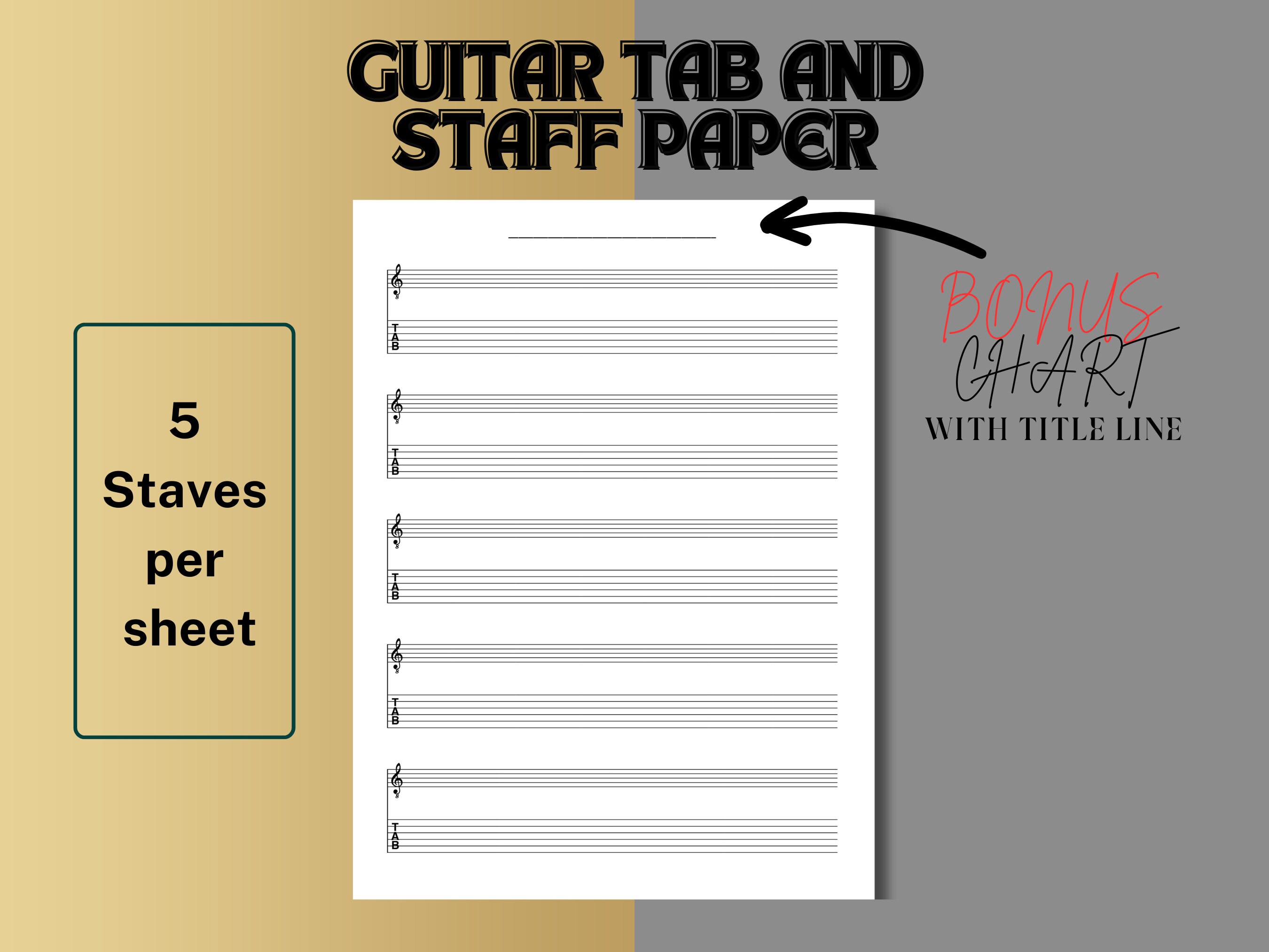 Blank Staff & Tab Paper for Guitar, Music Notation and Tablature Sheet ...