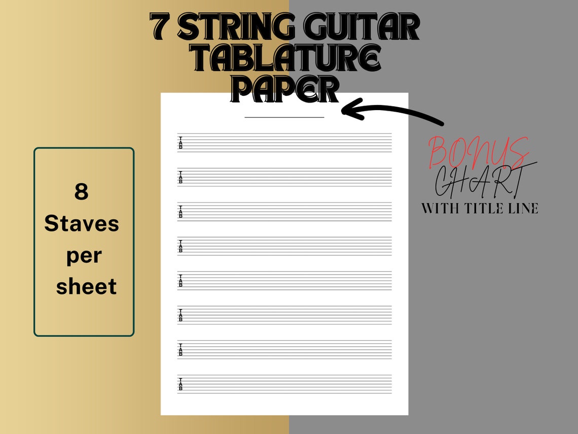 Blank 7 String Guitar Tab Paper, Music Sheets, Tablature, Electric ...