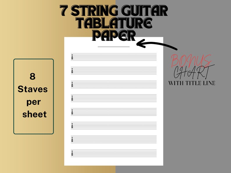 Blank 7 String Guitar Tab Paper, Music Sheets, Tablature, Electric ...
