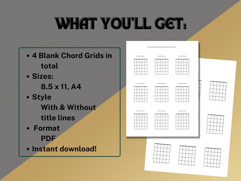 Blank Guitar Xtra Large Chord Grid, Blank Chord Diagram, Guitar Chord ...