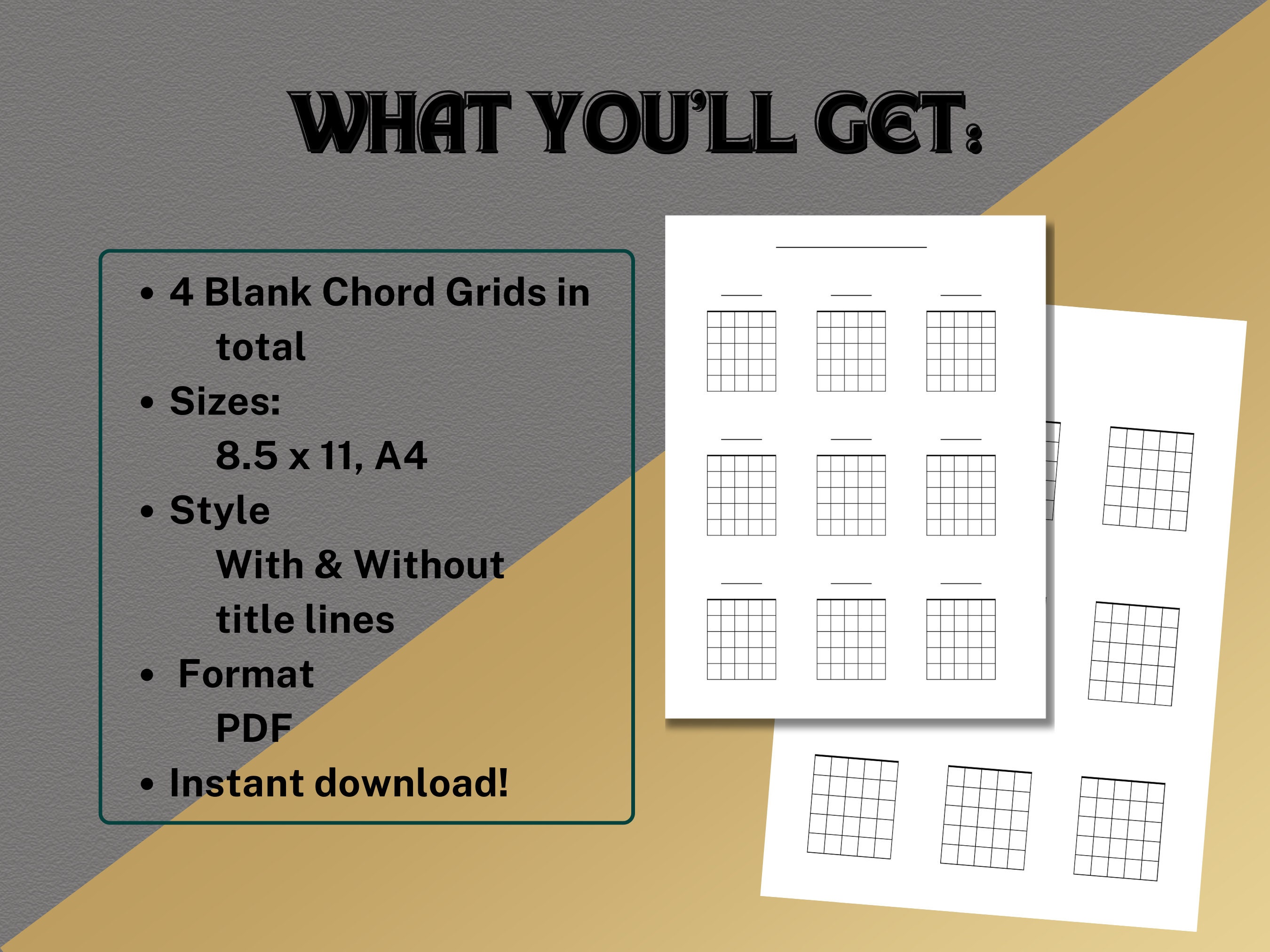 Blank Guitar Xtra Large Chord Grid, Blank Chord Diagram, Guitar Chord ...