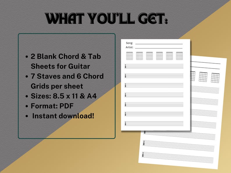 Blank Guitar Chord Grid and Tab Sheet, Printable Digital Download ...