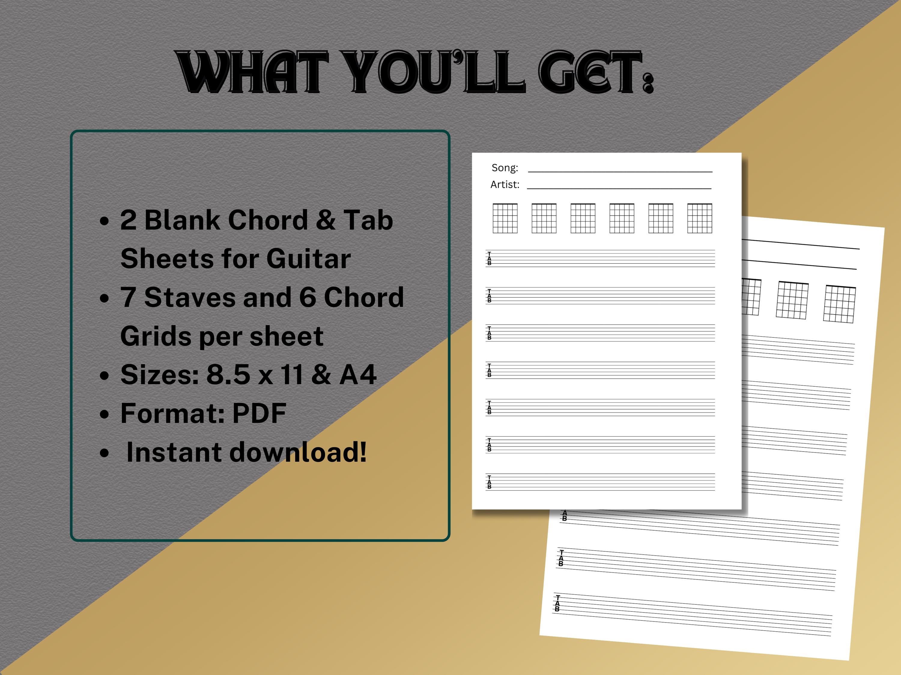 Blank Guitar Chord Grid and Tab Sheet, Printable Digital Download - Etsy