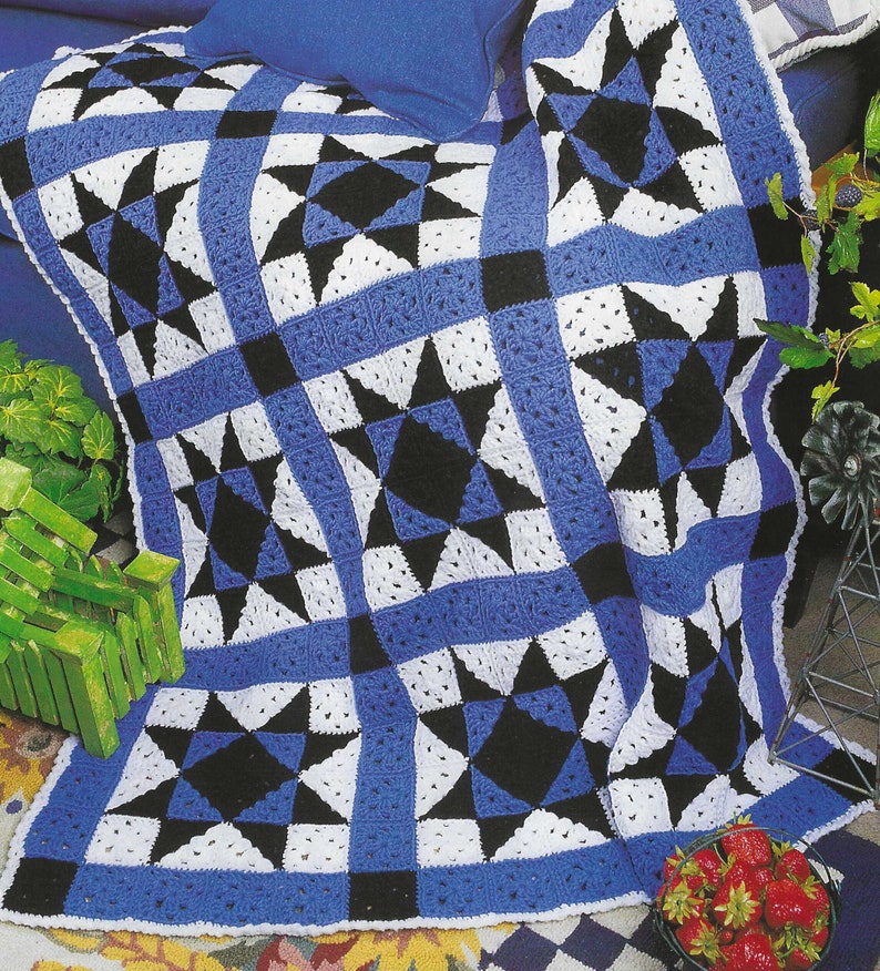 Blue Star Blanket Crochet Pattern Afghan Any Size Throw Motif Pattern ...