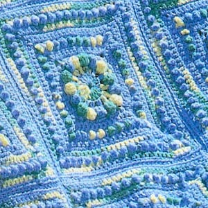 CROCHET PATTERN Afghan in Blue and Yellow Motifs Using a Puff Stitch ...