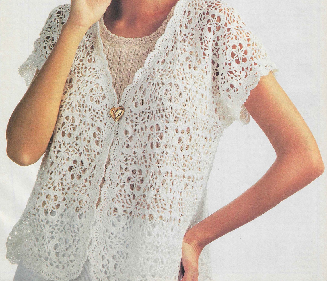 White Ladies Vest CROCHET PATTERN Lacy Cover up for Women Floral Design ...