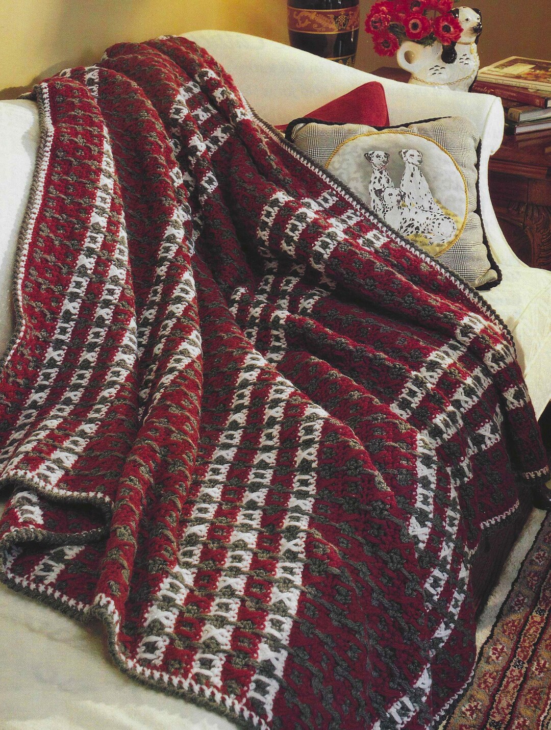 Mosaic CROCHET PATTERN Manly Blanket Gift for Him Afghan With Stripes ...