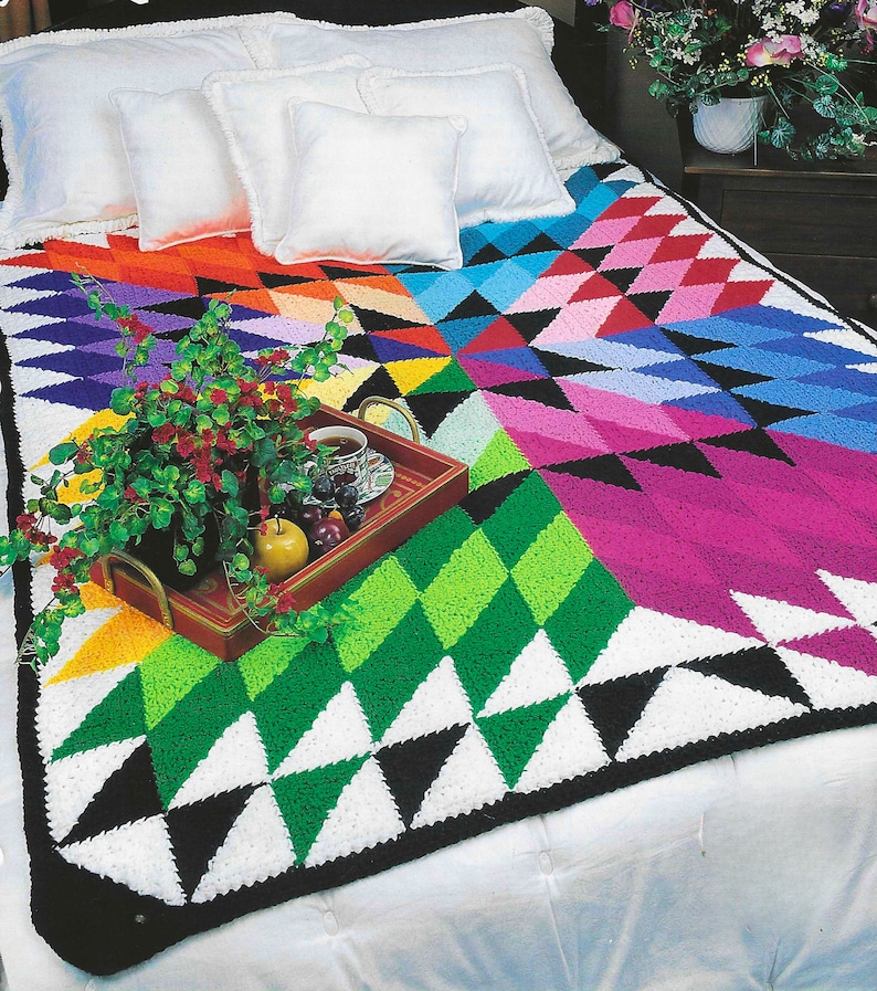 CROCHET PATTERN 90's Blanket Geometric Pattern Throw Points of Light ...