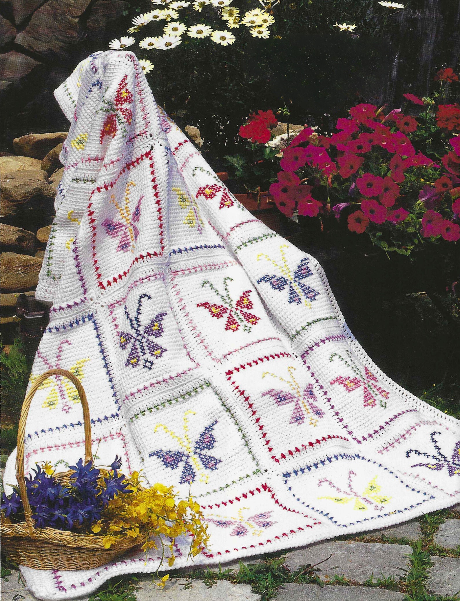 Tunisian CROCHET PATTERN Blanket Butterflies in Bloom Multicolored ...