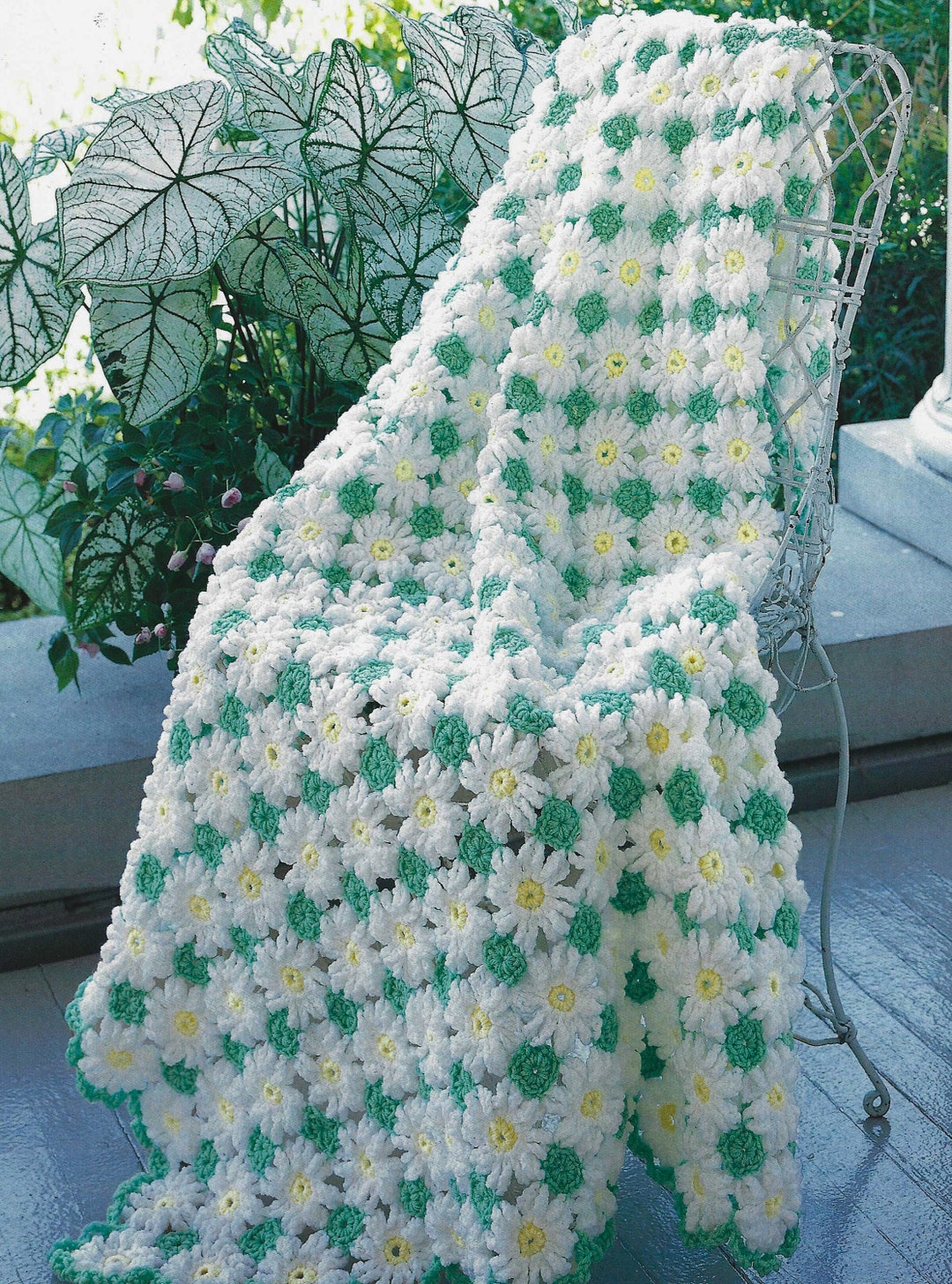 Daisy Delight CROCHET PATTERN Blanket White Flowers on Green Background ...