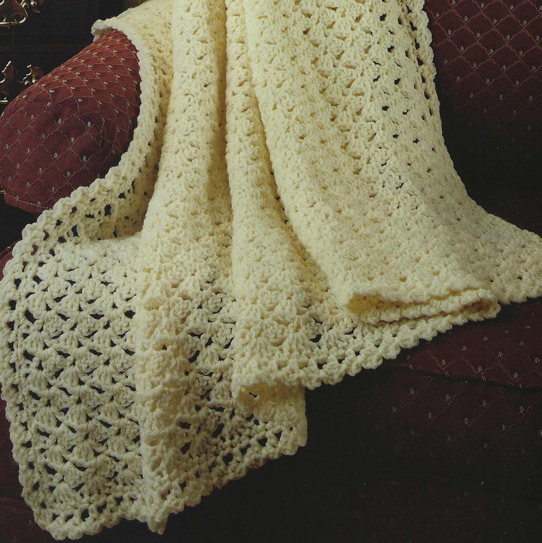 Vintage Lacy Shell Crochet Blanket PATTERN Easy Beginner Afghan Two ...