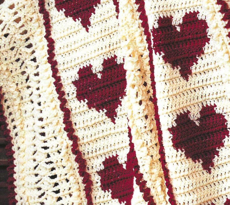 Red Hearts Crochet Blanket Pattern: Vintage Afghan (PDF Pattern) - Etsy