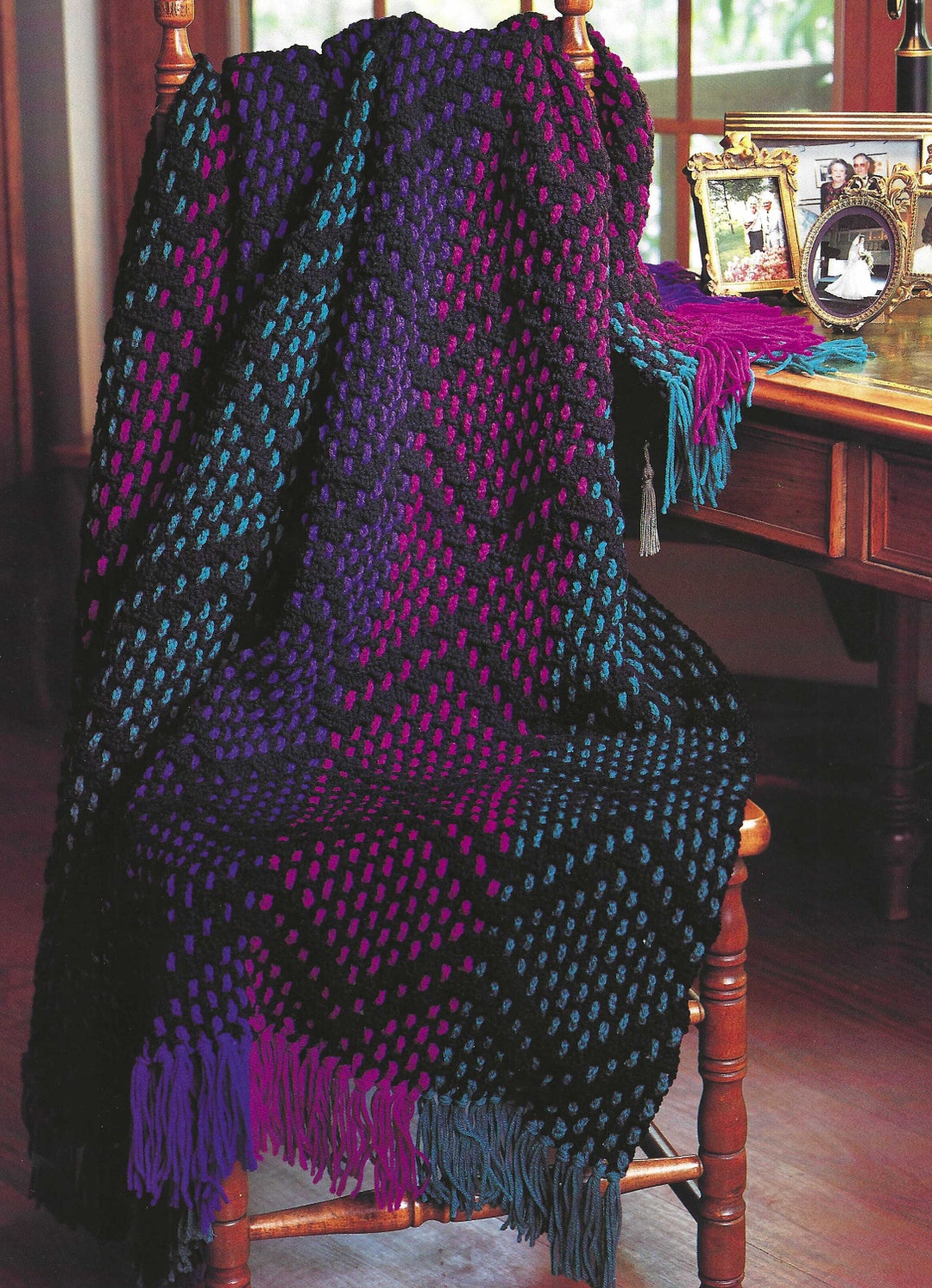 Diamond Weave Crochet Blanket PATTERN: Black, Teal, Fuchsia Afghan (PDF ...