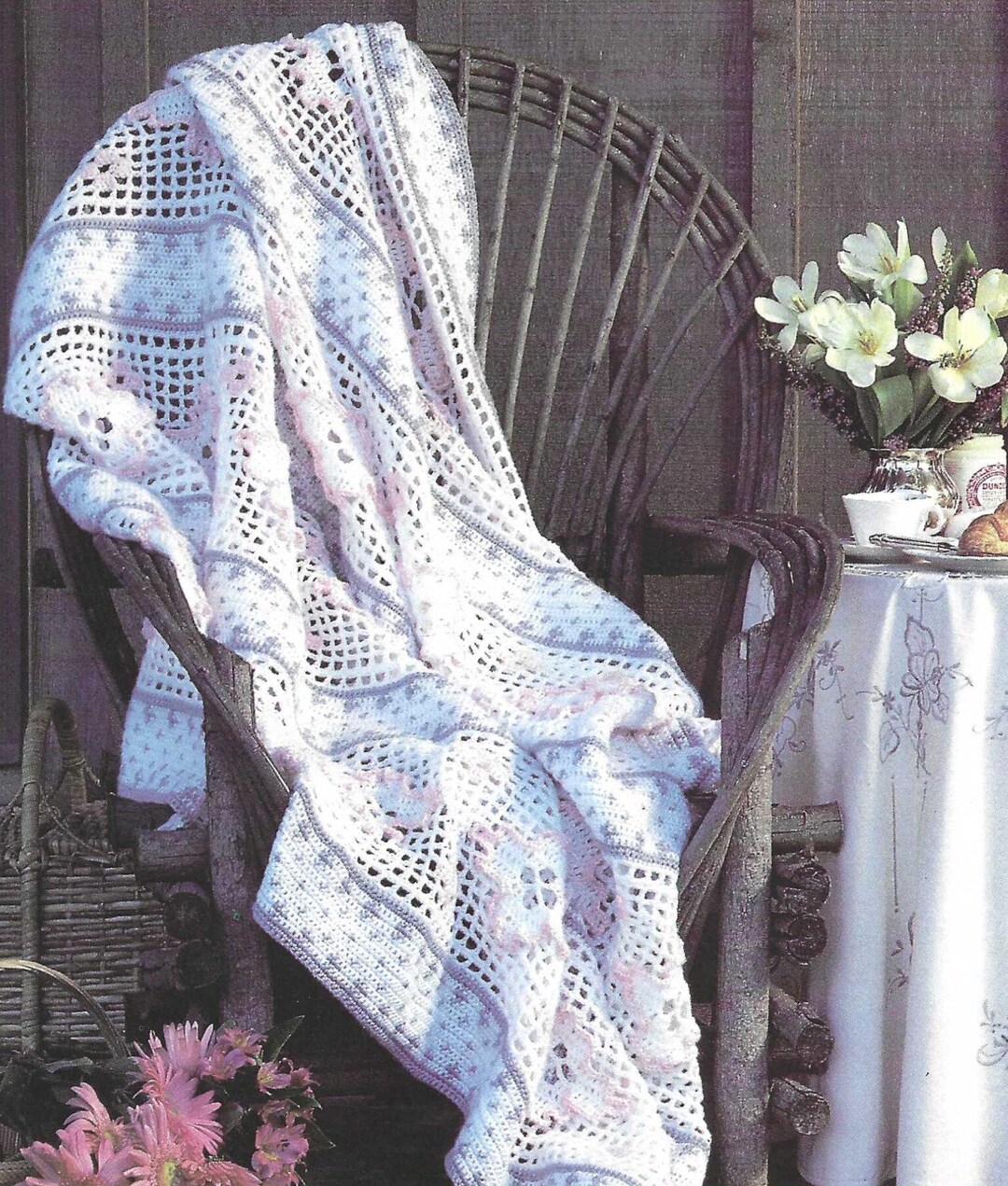 Blossoms on Trellis CROCHET PATTERN Blanket Lacy Irish Style Afghan ...