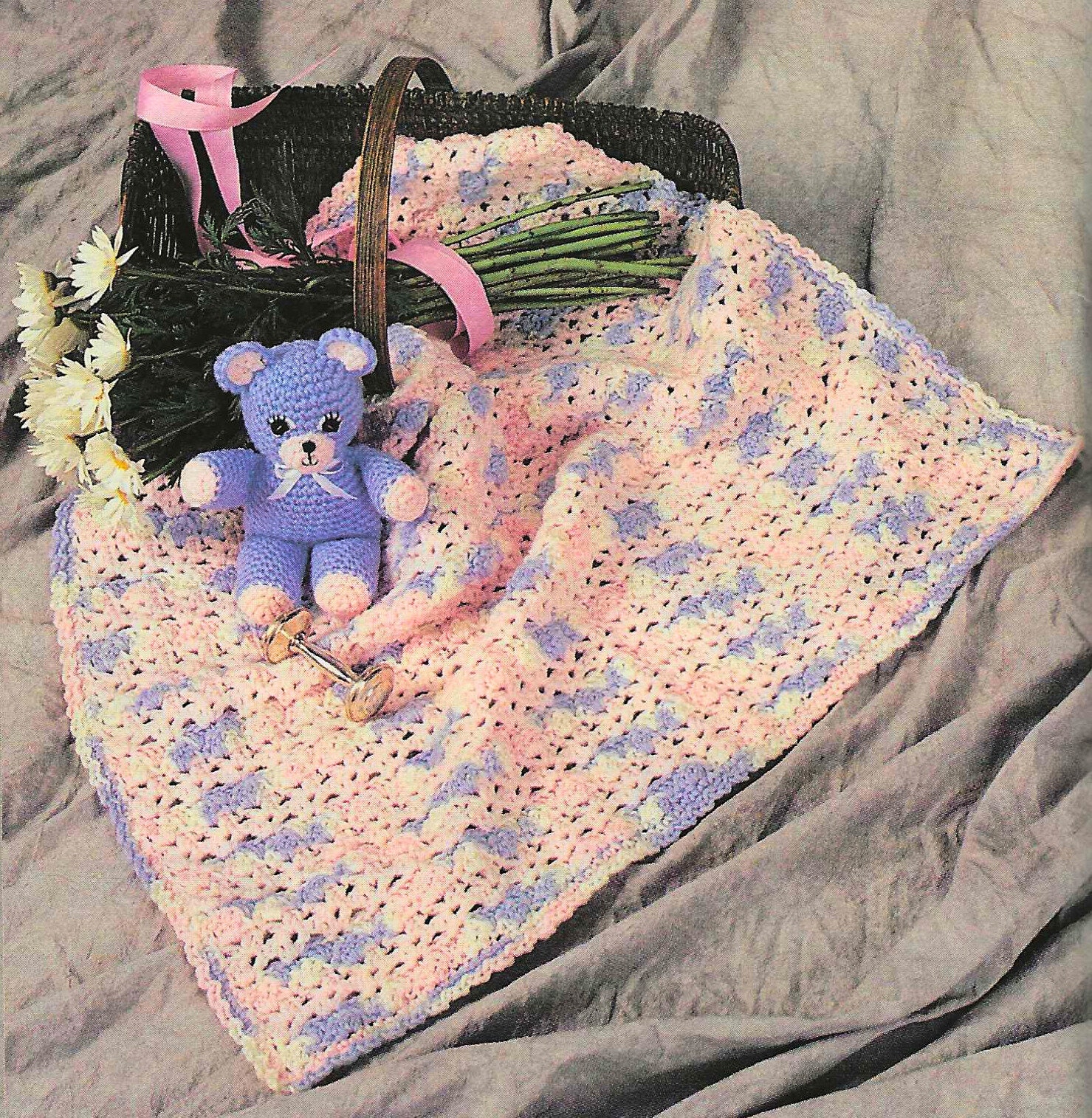 CROCHET PATTERN Shell Stitch Baby Blanket Pink and Blue Throw Quick and ...