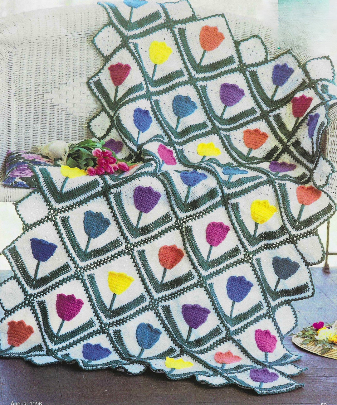 Tulip Blanket CROCHET PATTERN Colorful Floral Afghan Springtime Throw ...