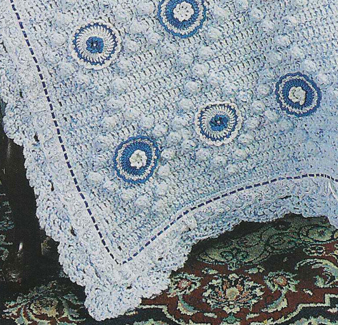 Diamond Popcorn Stitch Crochet Pattern Blanket Blue and White Afghan ...
