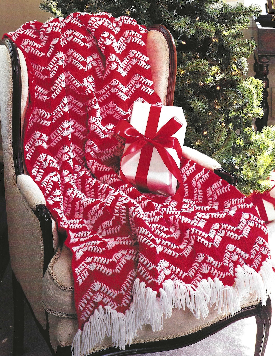 Peppermint Ripple Crochet Blanket PATTERN: Red and White Afghan (PDF ...