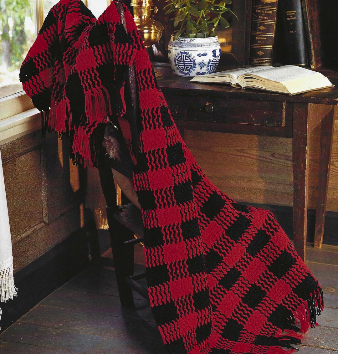 Buffalo Check Crochet Blanket & Rug PATTERN: Rustic Plaid Afghan (PDF ...