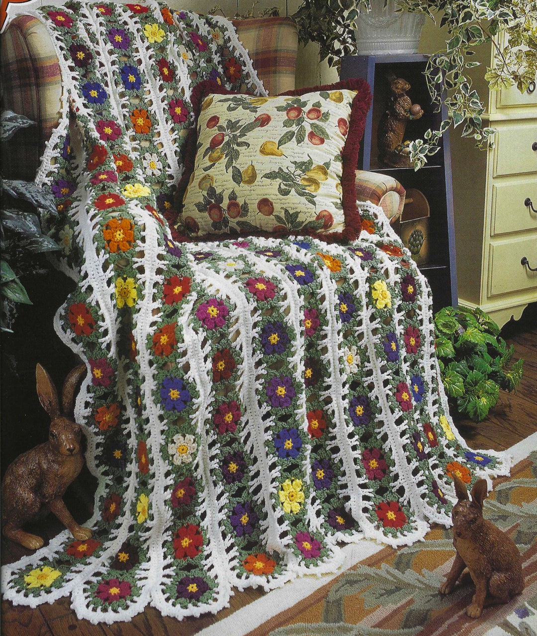 CROCHET PATTERN Floral Afghan Colorful Blanket With Flowers Easy ...