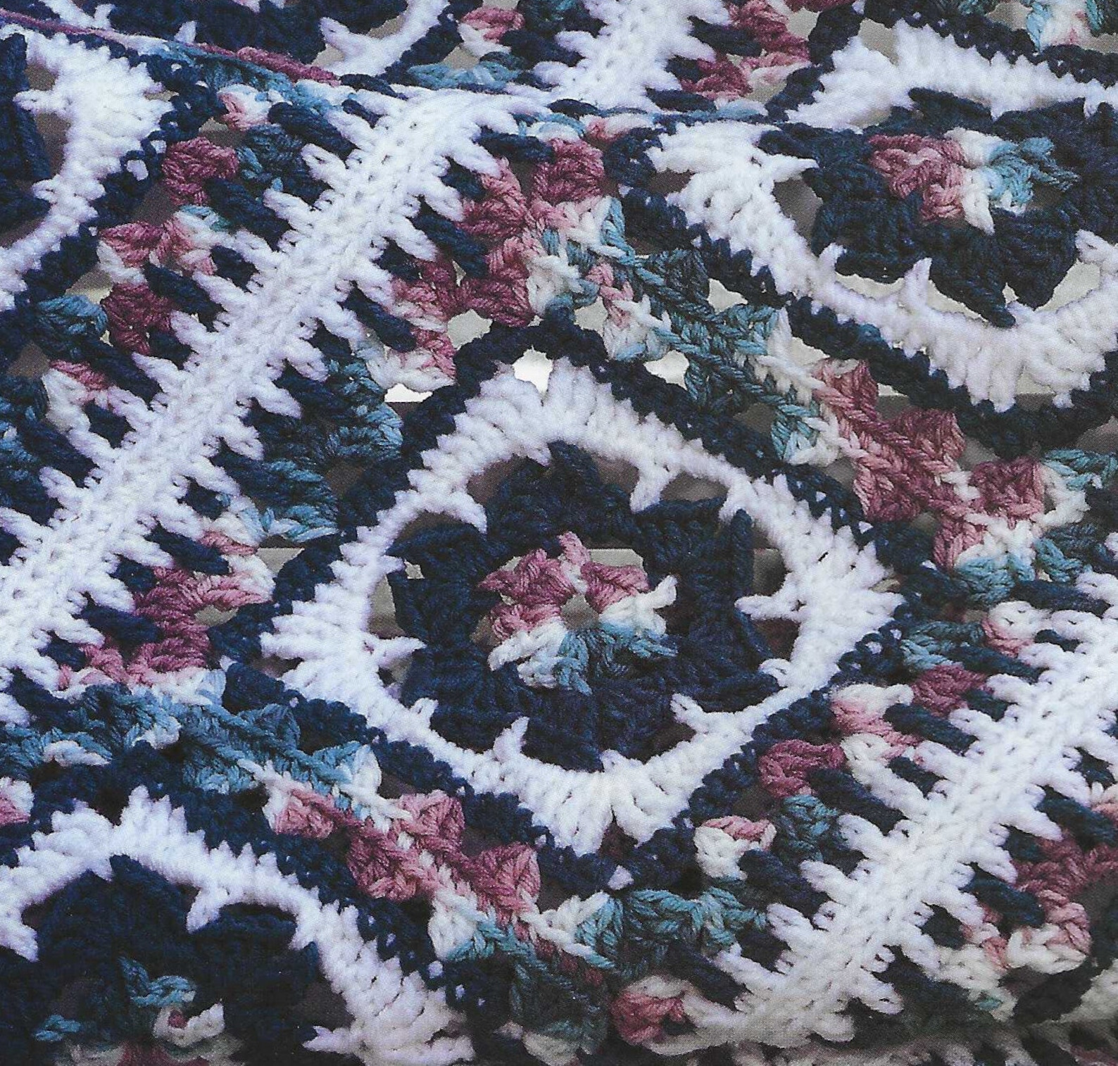 CROCHET PATTERN Block Afghan Pretty Rows of Flowers Vintage 90s Blanket ...