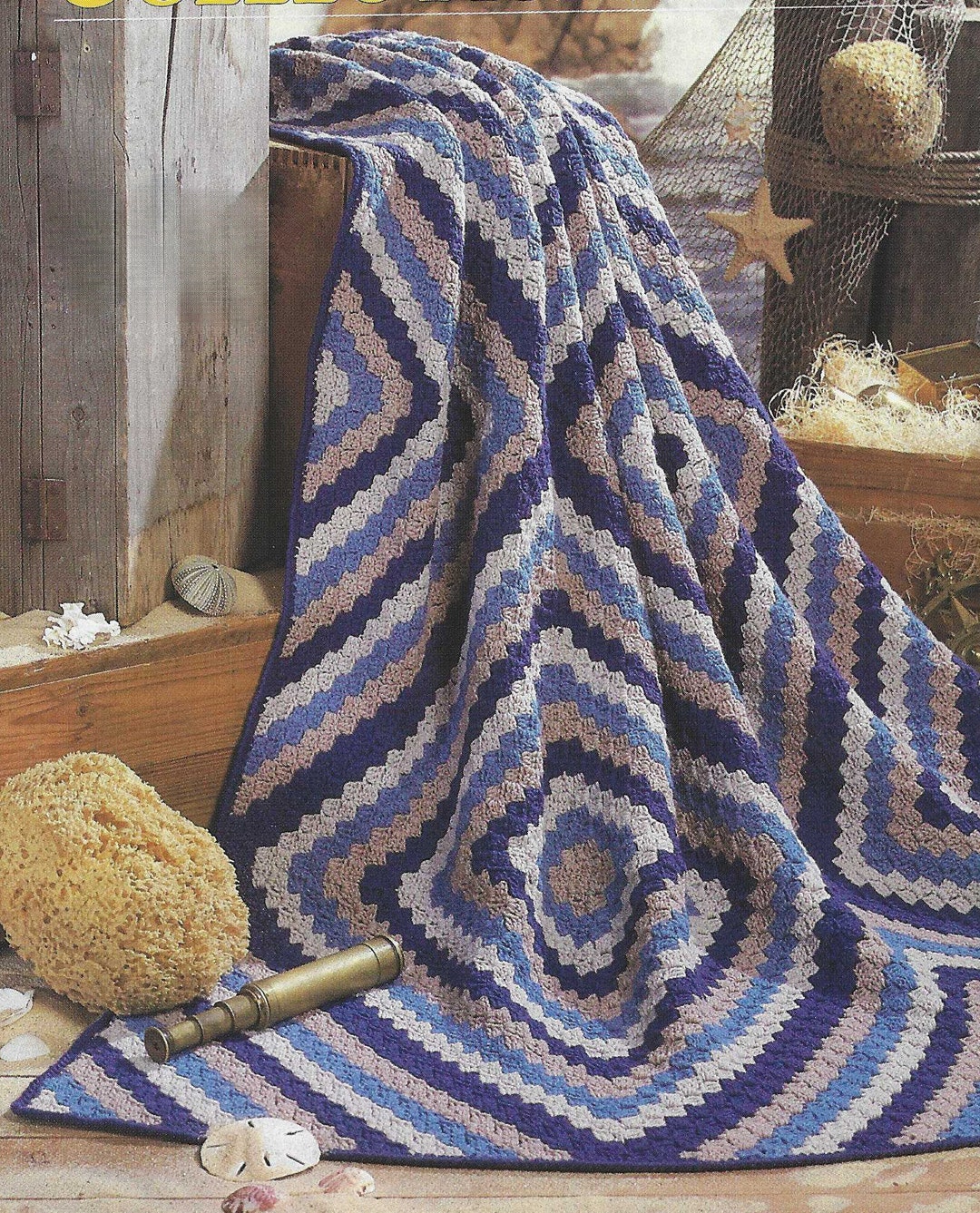 CROCHET PATTERN Striped Afghan Diagonal Blocks Throw Blanket Vintage ...