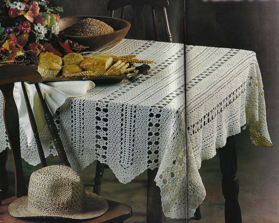 Rambling Rose Tablecloth Crochet Pattern 58 X 81" Rectangle Table Cover ...