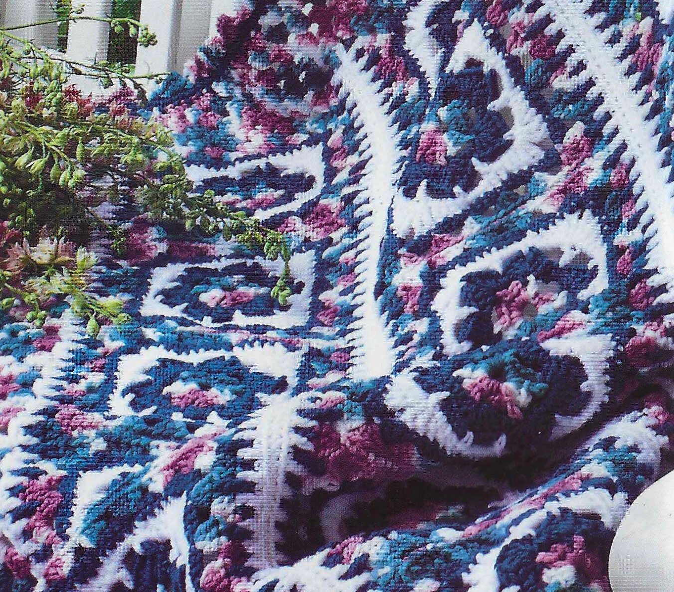 CROCHET PATTERN Block Afghan Pretty Rows of Flowers Vintage 90s Blanket ...