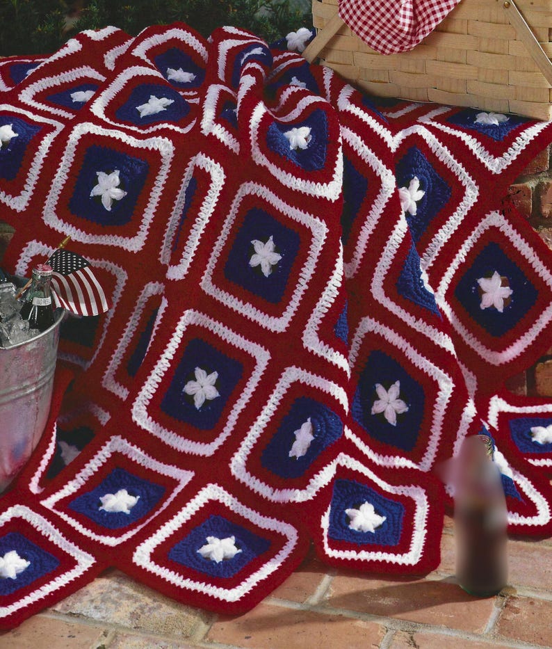 Crochet Star Afghan Pattern: Red White Blue Granny Square Blanket (PDF ...