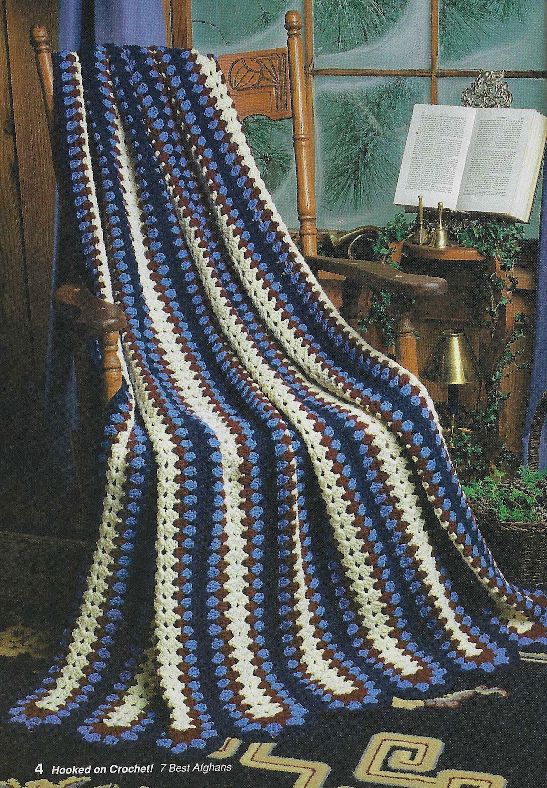 CROCHET PATTERN Mile a Minute Shells Afghan Blue White Burgundy Blanket ...