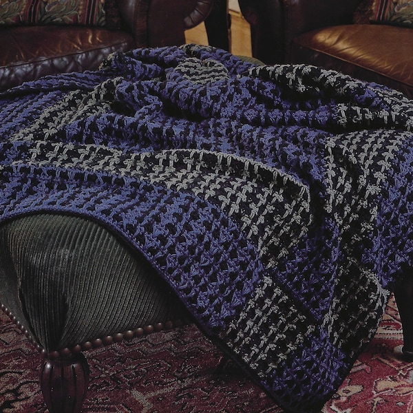 Mosaic CROCHET PATTERN Aran Sampler Afghan One Color Blanket Warm and ...