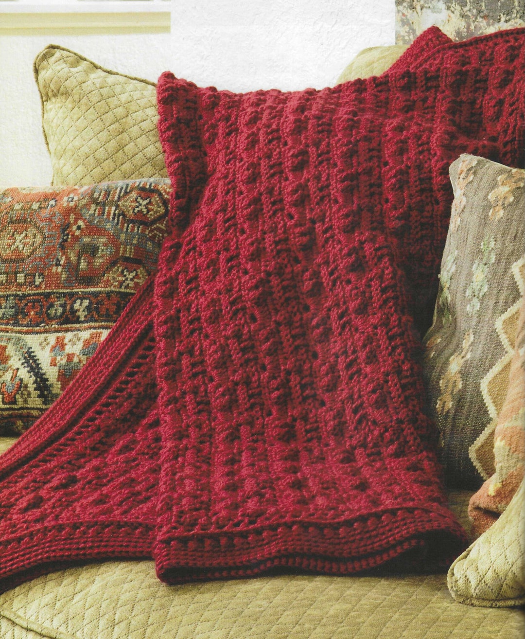 Beginner CROCHET PATTERN Richly Red Textured Blanket House Warming Gift ...