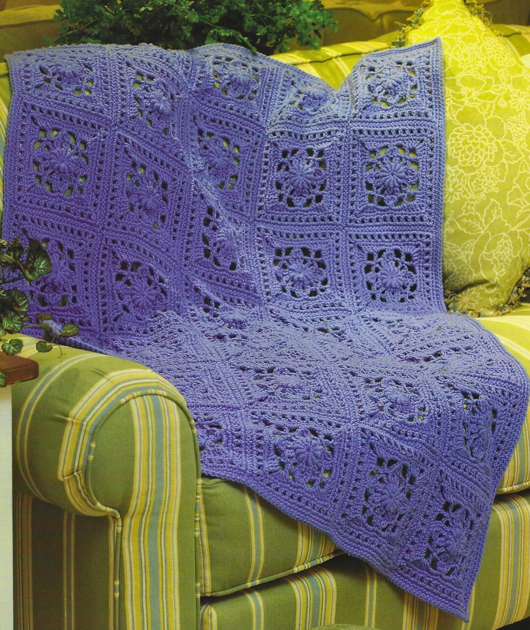 Vintage Periwinkle Crochet Afghan Pattern: Join as You Go, No Sew (PDF ...