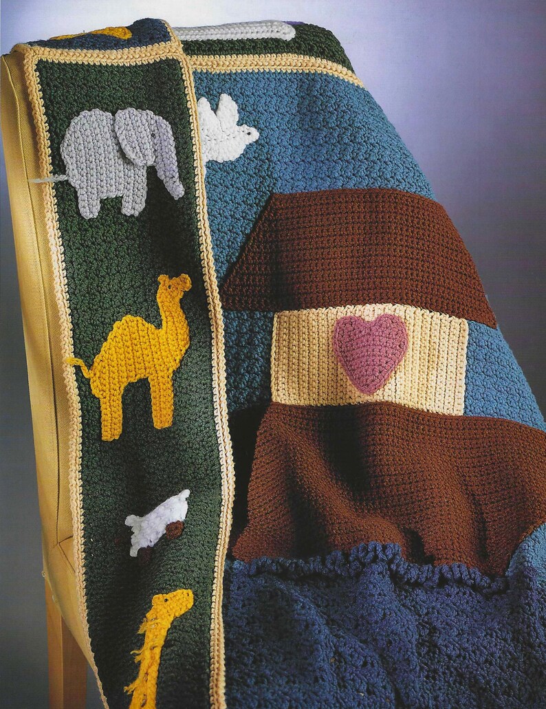 Vintage Noah's Ark Crochet Afghan Pattern, Animal Baby Blanket ...