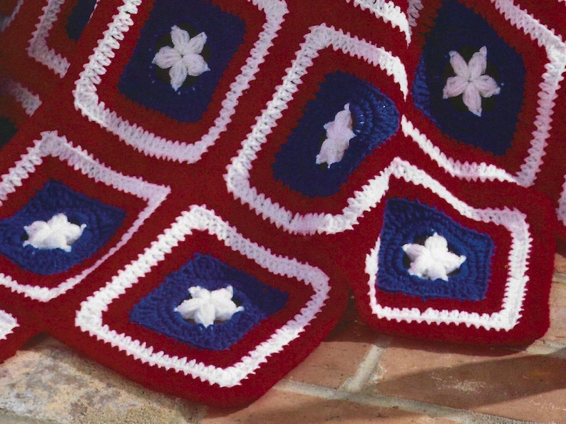 Crochet Star Afghan Pattern: Red White Blue Granny Square Blanket (PDF ...