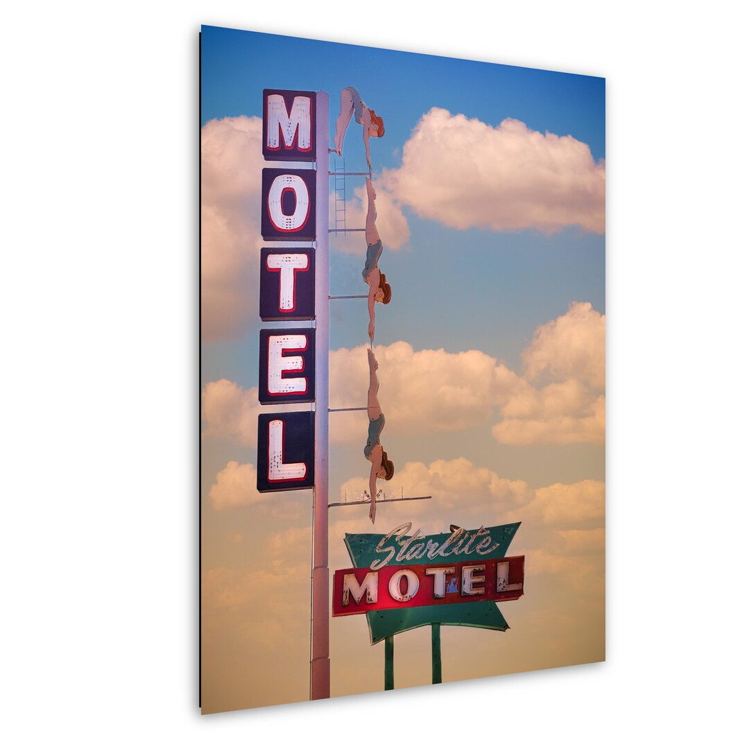Historic Motel Sign Neon, Vintage Roadside Art, Mid Century Print, Man ...