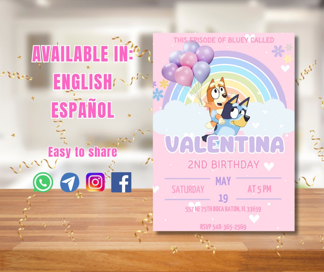 Bluey Birthday Invitation Template, Printable Bluey Birthday Party ...
