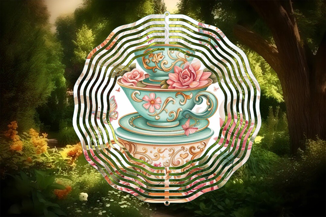 Teacup Wind Spinner: Floral Butterfly Garden Art (8 & 10 Inch) - Etsy