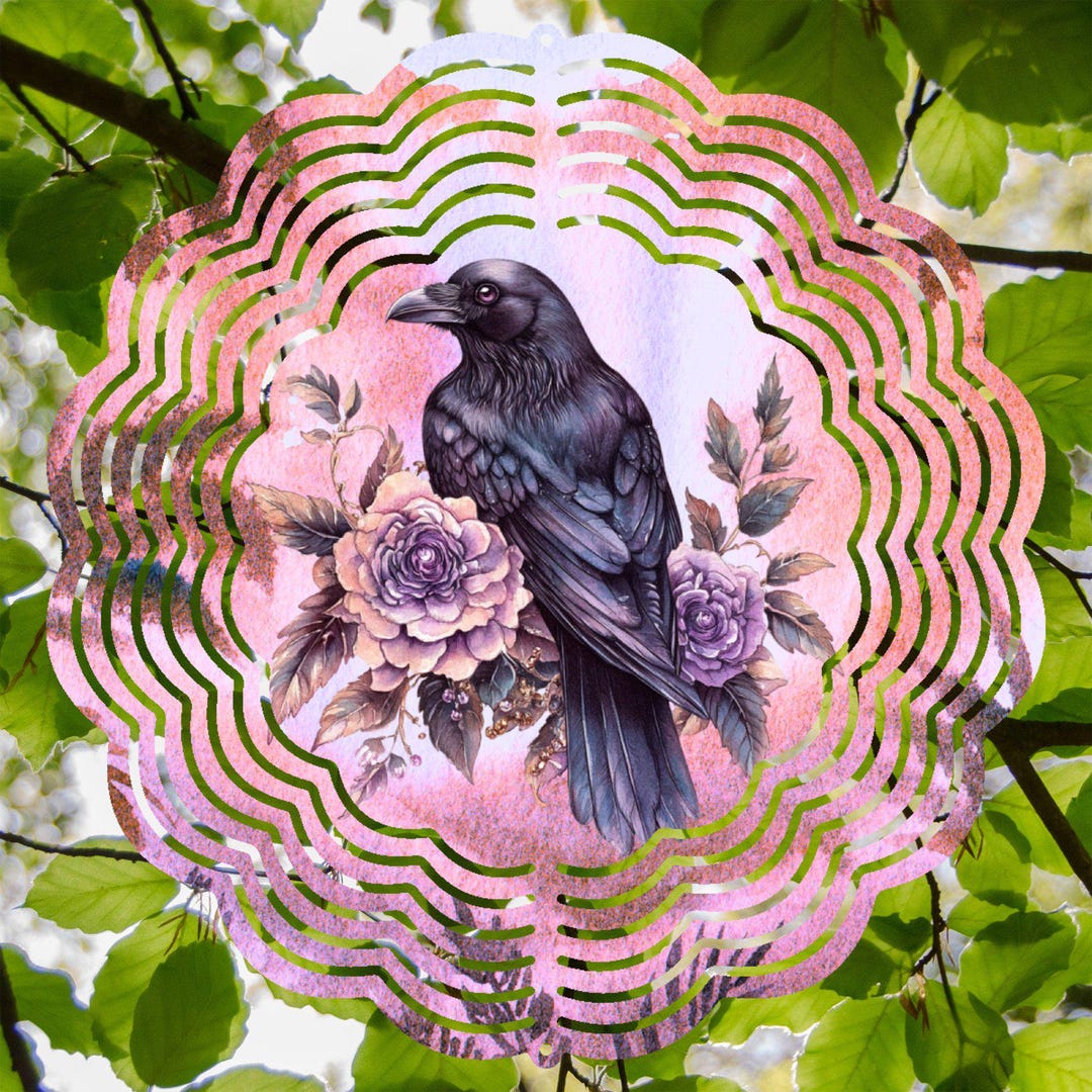Raven and Floral Wind Spinner: Handcrafted Weather Resistant Garden ...