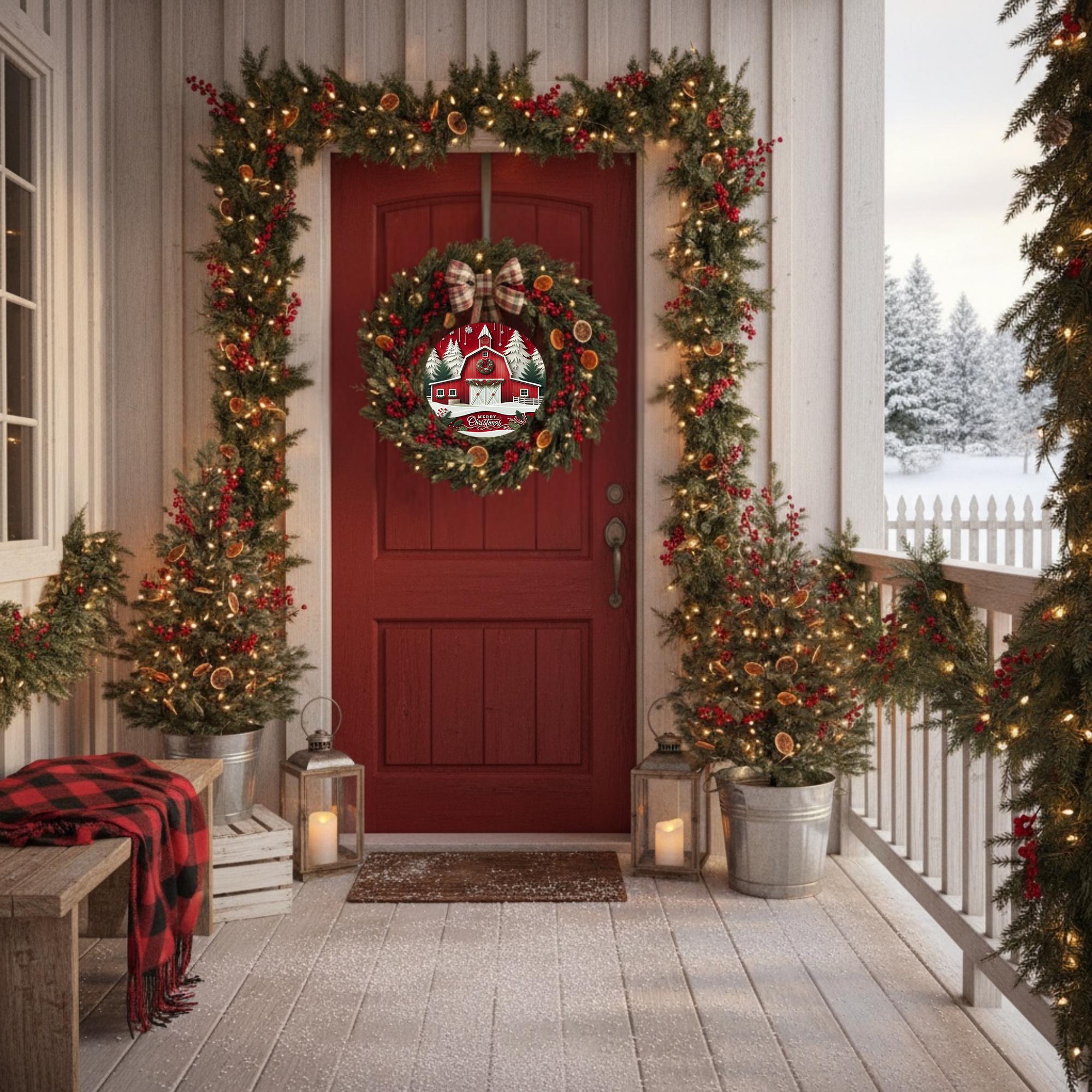 Red Barn Merry Christmas Door Sign, Country Farmhouse Holiday Wall ...