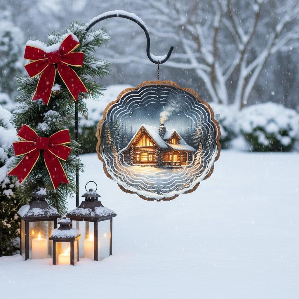 Rustic Cabin Metal Wind Spinner, Winter Home Decor - Etsy