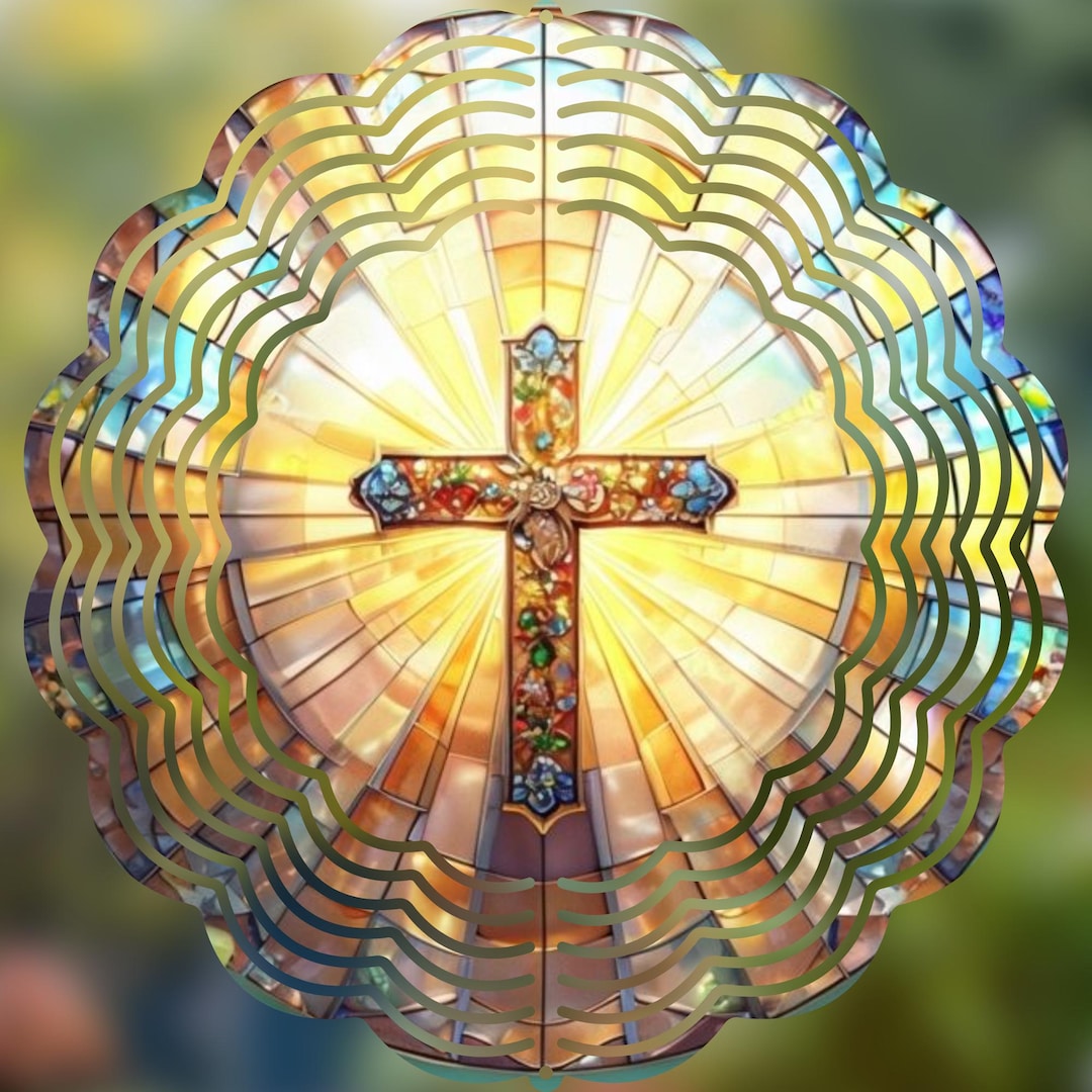 Colorful Cross Wind Spinner, Stained Glass Style Christian Decor ...