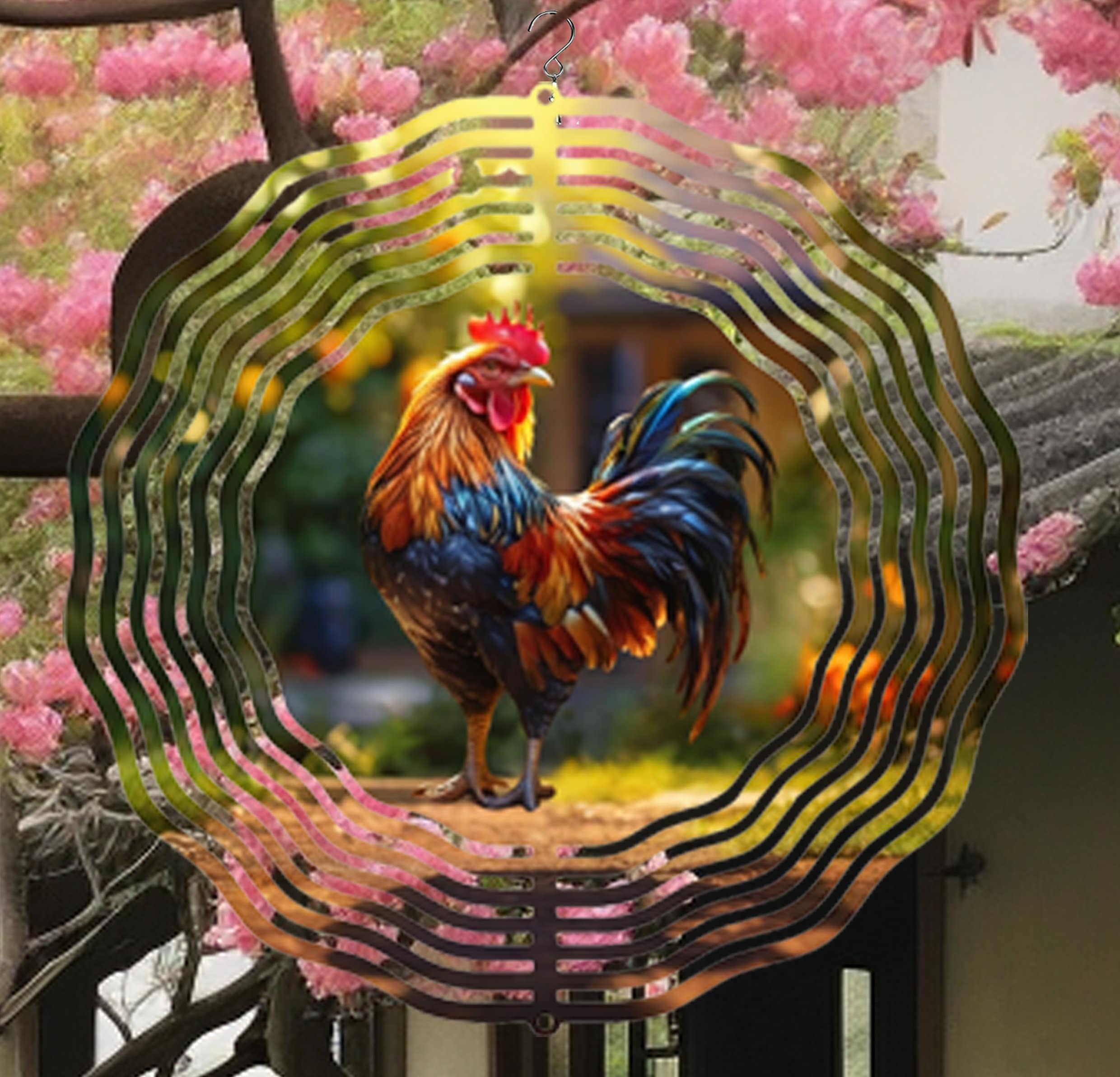 Rustic Barnyard Rooster Wind Spinner Metal Garden Art Sculpture ...