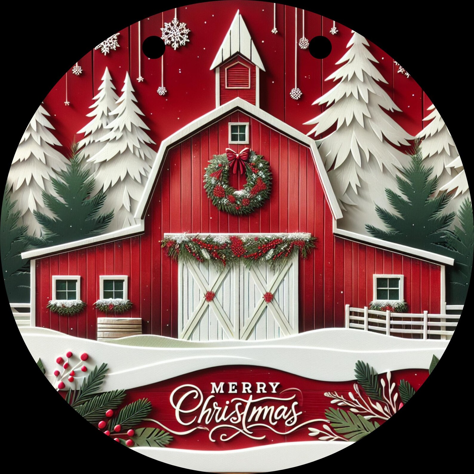 Red Barn Merry Christmas Door Sign, Country Farmhouse Holiday Wall ...