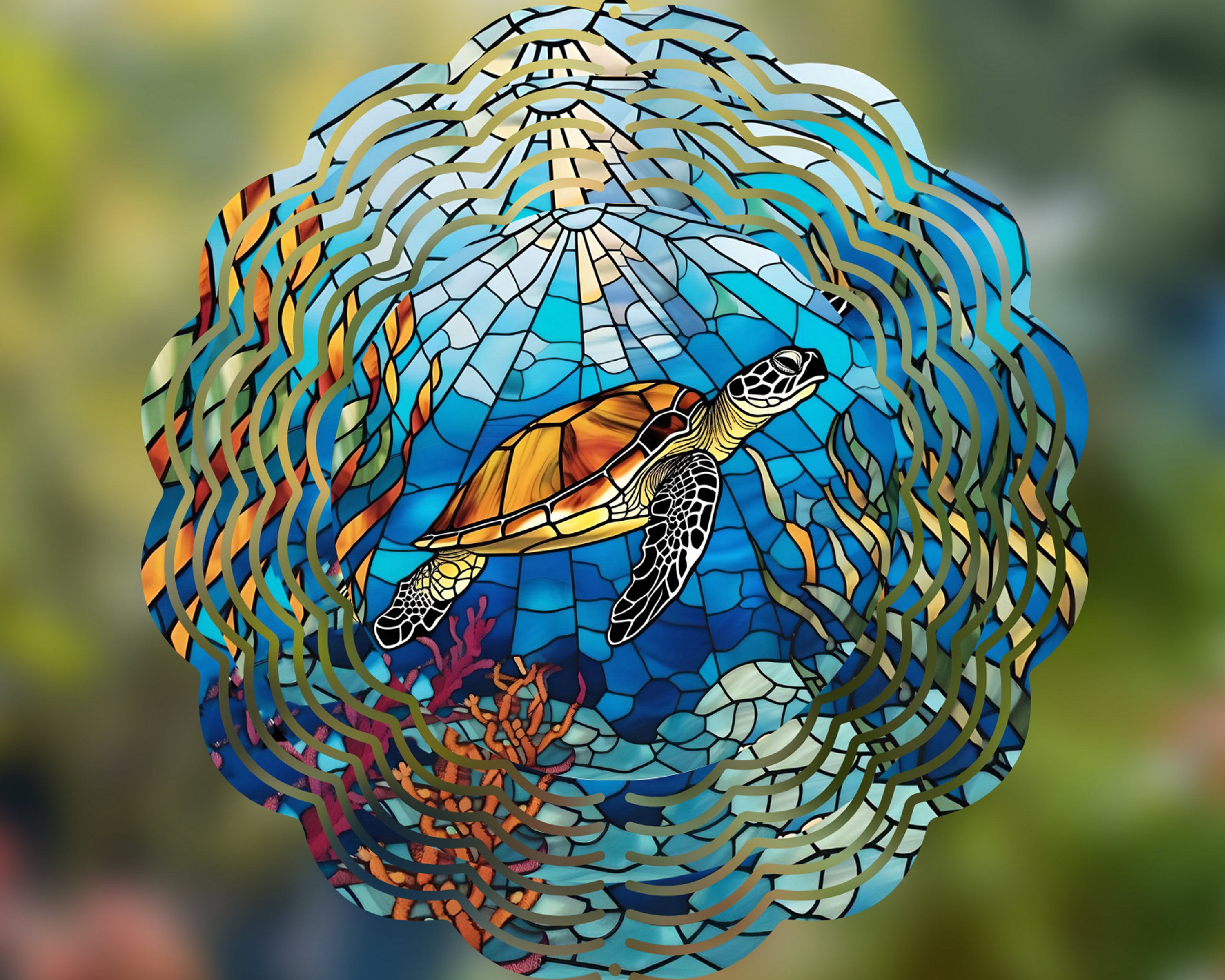 Vibrant Stained Glass Sea Turtle Wind Spinner | Metal Nautical Garden ...