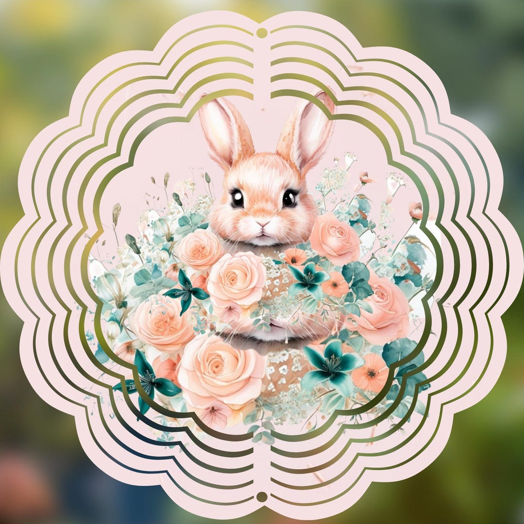 Adorable Bunny Wind Spinner, Cute Flower Bunny Garden Decor, Outdoor ...