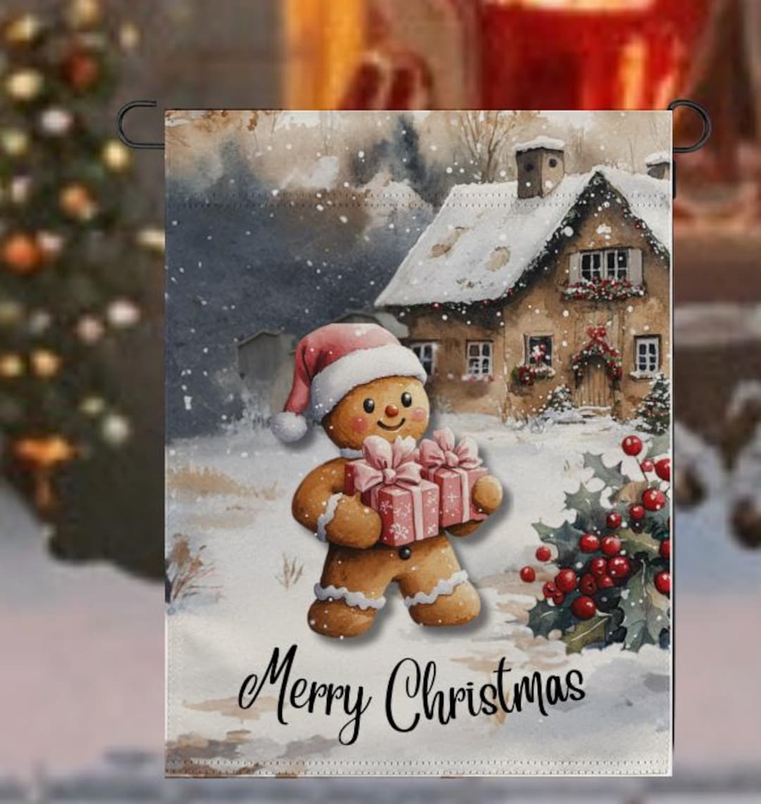 Gingerbread Man Merry Christmas Garden Flag, Holiday Outdoor Decor ...