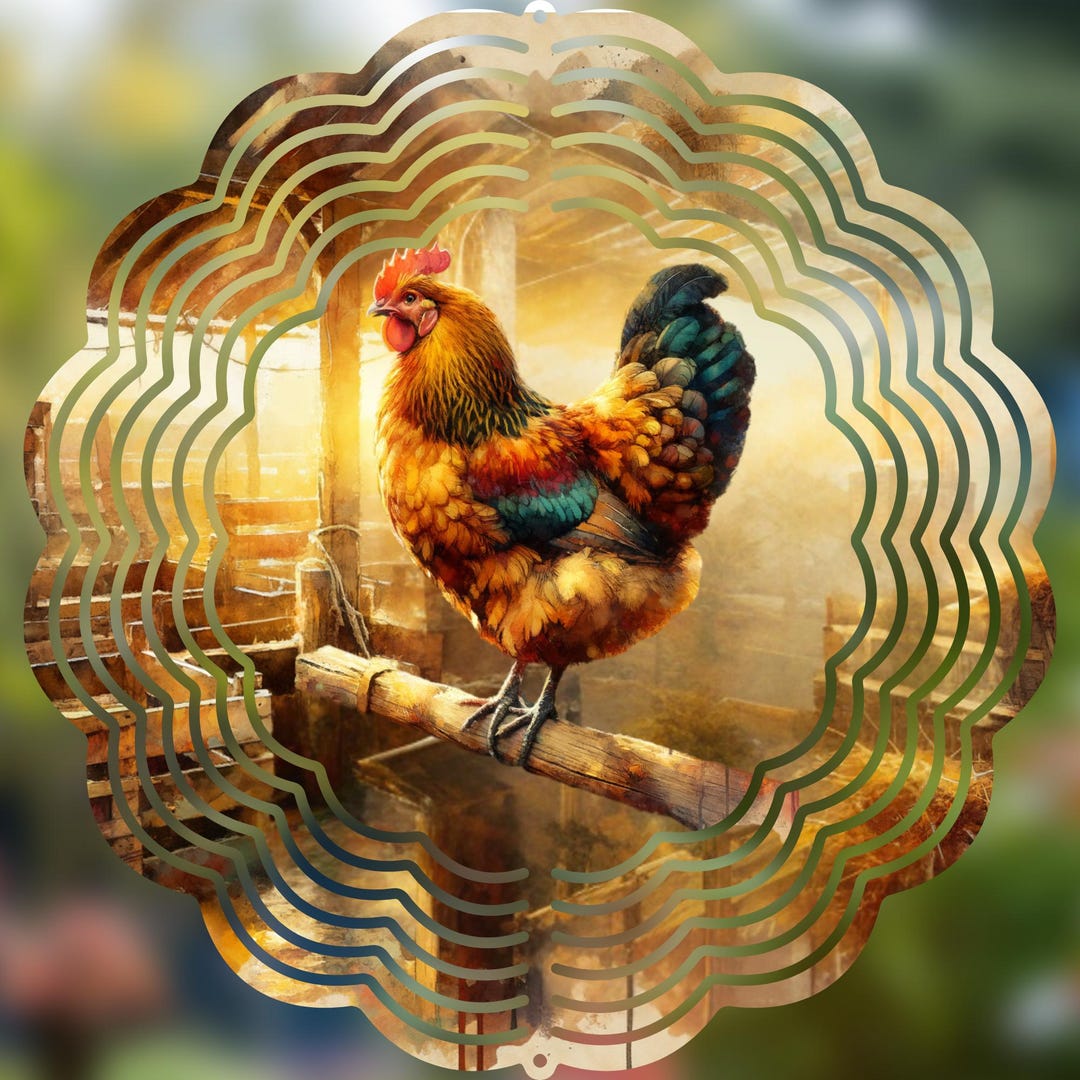 Rustic Rooster Wind Spinner, Watercolor Farmhouse Yard Decor, Outdoor ...