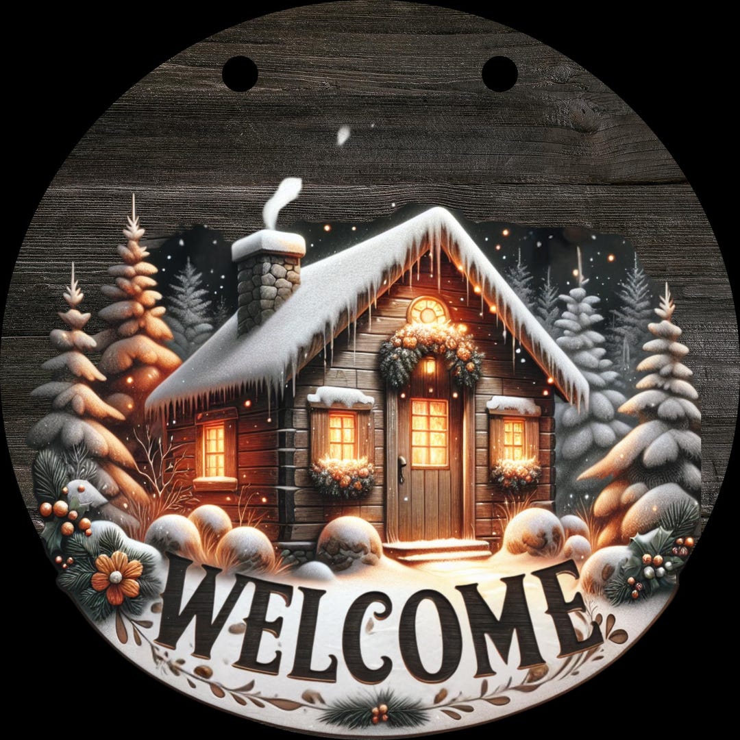 Winter Cabin Welcome Door Sign, Rustic Aluminum Christmas Porch Decor ...